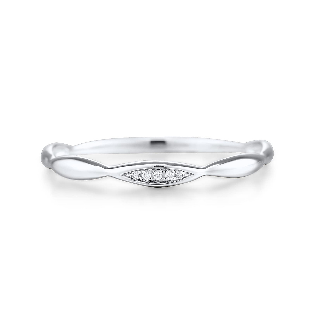 Santuzza 10K White Solid Gold Genuine Diamond Dainty Twisted Stacking Ring for Women (9)