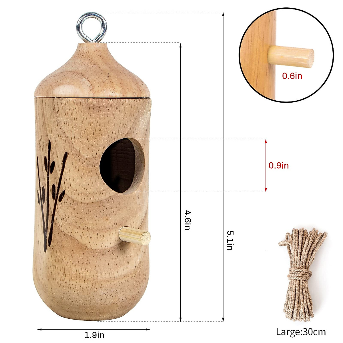 Hummingbird House for Outside Hanging,Wooden Humming Bird Nest 3 Pcs with Hemp Ropes (MI3723)