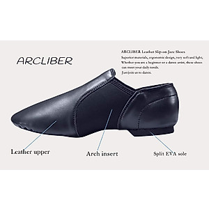 ARCLIBER Unisex Dance Shoes Leather Upper Slip-On Jazz Shoes for Women Men 8.5M Black