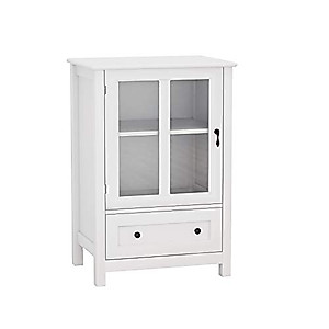 Knocbel Modern Storage Cabinet with Metal Handles, Single Glass Door, Compartments and Drawer, Buffet Sideboard for Kitchen Dining Room Hallway Entryway, 22" L x 14.4" W x 31.7" H (White)
