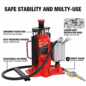 BIG RED 20 Ton Hydraulic Aluminum Alloy Pump/Pneumatic Quick Lift Welded Car Bottle Jack, Longer Lifespan, Ideal for Car, Pickup, Truck, SUV, Industrial Engineering