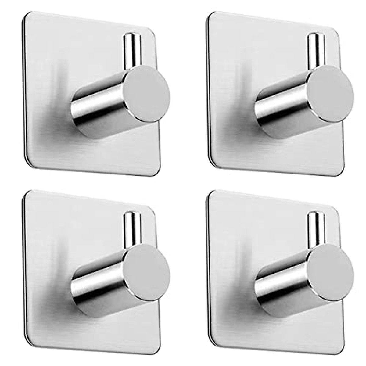 Mouytca 4 Pack Adhesive Hooks Brushed Nickel SUS304 Stainless Steel Towel Hooks Heavy Duty Waterproof Wall Hooks Self Adhesive Coat Robe Towel Hooks for Bathrooms Kitchen Hotel Wall Mounted Hook