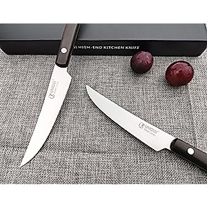 UMOGI Premium Steak Knives Set of 8 in Gift Box - Full Tang Wenge Wood Handle - HC German Stainless Steel, Straight Edge Non Serrated 4.5''Dinner Knife, Kitchen Tableware Knives Cutlery Set