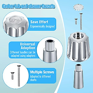 Enhon Faucet Handles, 3 Handle Tub Trim Set Compatible with Gerber Faucet Knob Handle Bathtub Shower Faucet Handle Remodel Trim Kit Include 1 Hot 1 Cold 1 Diverter, and 3 Adapters (16 Point Broach)