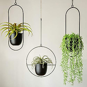 RISEON Boho Black Metal Plant Hanger,Metal Wall and Ceiling Hanging Planter, Modern Planter, Mid Century Flower Pot Plant Holder, Minimalist Planter for Indoor Outdoor Home Decor