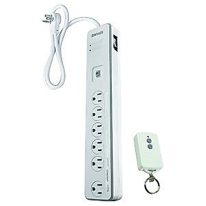 Woods 41715 Energy Saving Surge Protector Power Strip with 80 Range Remote Control Outlets 1080J of Protection 5 Foot Cord, White