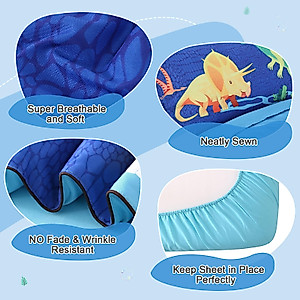 Wowelife Dinosaur Toddler Bedding Set Blue Toddler Bedding Sets for Boys, Premium 4 Piece Toddler Bed Set Dinosaur, Blue Toddler Comforter Set, Super Soft and Comfortable