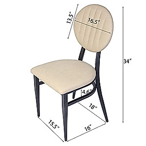 LUCKYERMORE Leather Dining Room Chair Set of 2 Heavy Duty Kitchen Chair Upholstered Vinyl Dining Chair with Round Back Modern Industrial Metal Frame 500LBS Weight Capacity,Black+Beige