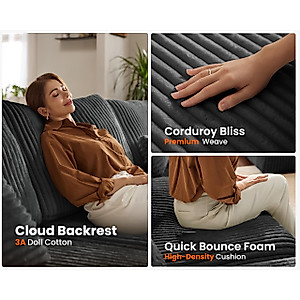 Cloud Oversized Modular Sofa, 160" Corduroy Wide Seat Sectional with Reversible Chaise, Shaped Couches Modern Comfy Fluffy Cushion Sleeper Sofa Bed with Convertible Ottoman for Living Room 6 Seater