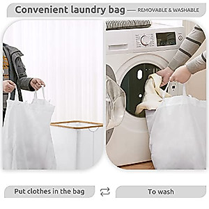 100L Large Laundry Hamper with Lid and Liner Bag, 27.6" Tall Laundry Basket with Handle, Waterproof and Collapsible Cloth Hamper for Bedroom and Bathroom, White