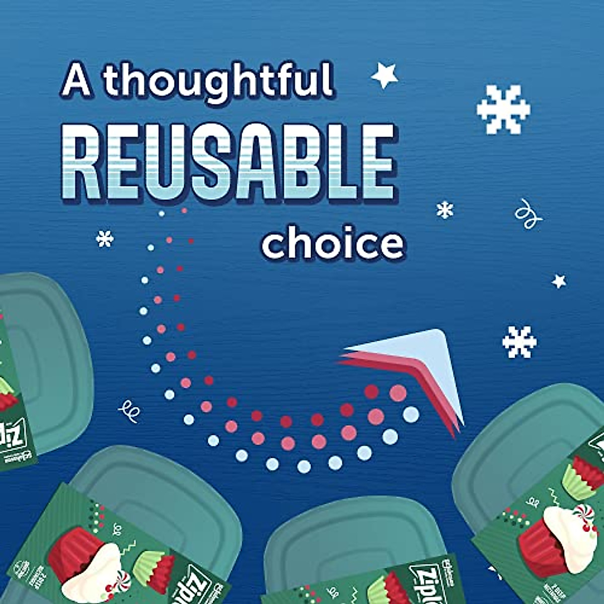 Ziploc Food Storage Meal Prep Containers Reusable for Kitchen Organization, Smart Snap Technology, Dishwasher Safe, Deep Square, 3 Count, Holiday Designs, Packaging May Vary