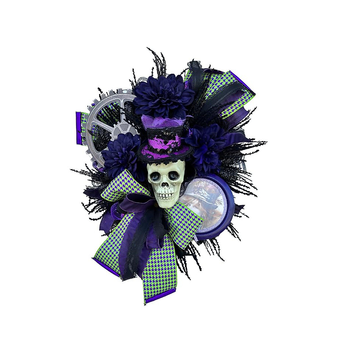 Purple Steampunk Halloween Skeleton Wreath - 26x19in - Spooky and Stylish Décor