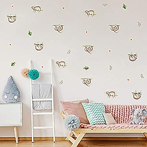 funlife 60 PCS Sloth Wall Decals Peel and Stick, PVC Woodland Animals Wall Stickers, Nursery Wall Décor Stickers for Kids Room Playroom Classroom Girls Bedroom