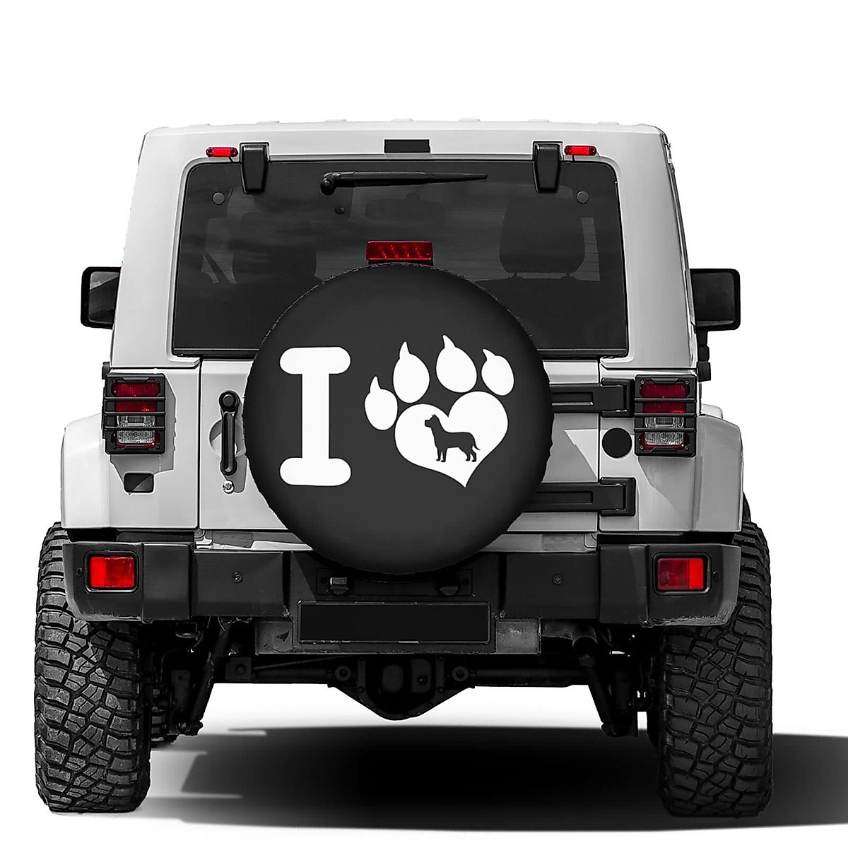 Foruidea I Love with Black Heart Paw Print Dog Spare Tire Cover Dust-Proof Wheel Tire Cover Fit Trailer, RV, SUV and Many Vehicle 17 Inch