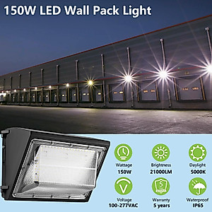 4PACK Dusk to Dawn 150W LED Wall Pack Light Fixture, 19500LM 800-1000W HPS/HID Equivalent, 5000K Daylight Commerical/Industrial Outdoor Security Lighting, ETL for Parking Lot,Warehouse,Entrance
