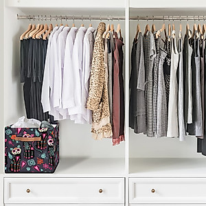 Storage Cube Bin Day Of The Dead Cats Halloween Flowers Large Storage Cube Basket 13×13In, Collapsible Storage Bin with Handles, Fabric Storage Box for Closet Shelves Nursery Toys Home Organization