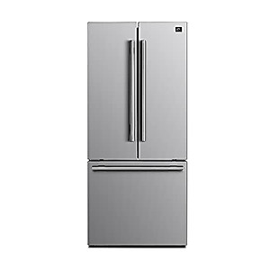 Forno 30" Inch w. French Door Refrigerator with Bottom Freezer and 17.5Cu. Ft. Total Capacity - Stainless Steel No Frost Fridge with Adjustable Glass Shelves and Child Safety Lock