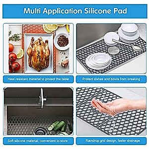 Sink Protectors for Kitchen Sink, Kitchen Sink Mats Grid Accessory 26''×13.7'', Non-slip Silicone Sink Mats,Grey Kitchen Sink Mat with Center Drain for Farmhouse Stainless Steel Ceramic Sink