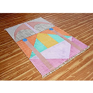 Casavani Indian Handmade Cotton Dhurrie Geometric Pink & Orange Area Rug Boho Kilim Flat Weave Rug Indoor Hall Room Decor Carpet Throw Rugs for Bedroom Living Room Bathroom Balcony 2x3 Feet