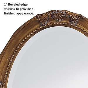 Howard Elliott Queen Ann Oval Antique Gold Leaf Wall Mirror, Oval Bevelled Hanging Wood Framed Vanity Mirrors for Home Decor, Living Room, Bathroom, Bedroom, or Hallway, 25 x 33 Inch