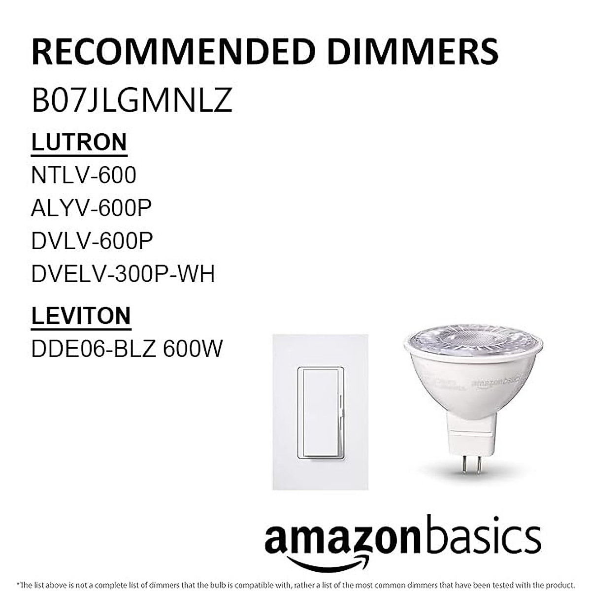 Amazon Basics MR16 LED Light Bulb, 50 Watt Equivalent, Energy Efficient 7W, GU 5.3 Base, Warm White 3000K, Dimmable, 10,000 Hour Lifetime, 12V Low Voltage, 6-Pack