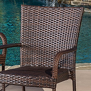 Set of 2 Stackable Outdoor Brown Wicker Dining Chairs