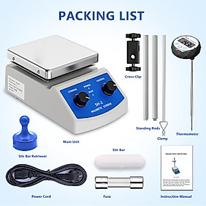 Magnetic Stirrer Hot Plate w/Thermometer, Magnetic Stir Plate w/Stir Bar Retriever, Max.520℉ Hot Plate Stirrer, 100~2000RPM Magnetic Hotplate Stirrer w/Stir Bar n Support Stand