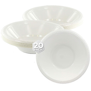 SparkSettings Plastic Bowls Disposable, White Plastic Cereal Bowls, 12 Oz Small Plastic Bowls for Serving Popcorn, Soup, Salad, Party Supplies, Pack of 20