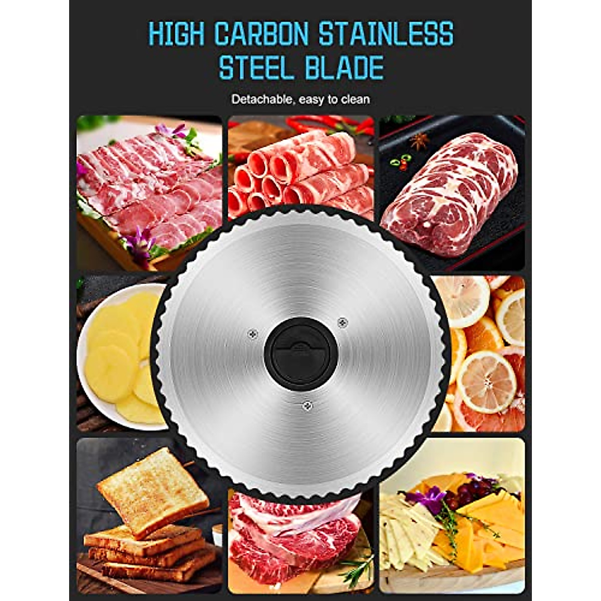 Meat Slicer,TOKASS Electric Deli Food Slicer with Removable 7.5’’ Stainless Steel Blade, Adjustable Thickness Meat Slicer for Home Use, Child Lock Protection, Easy to Clean, Food Slicer Machine-Silver