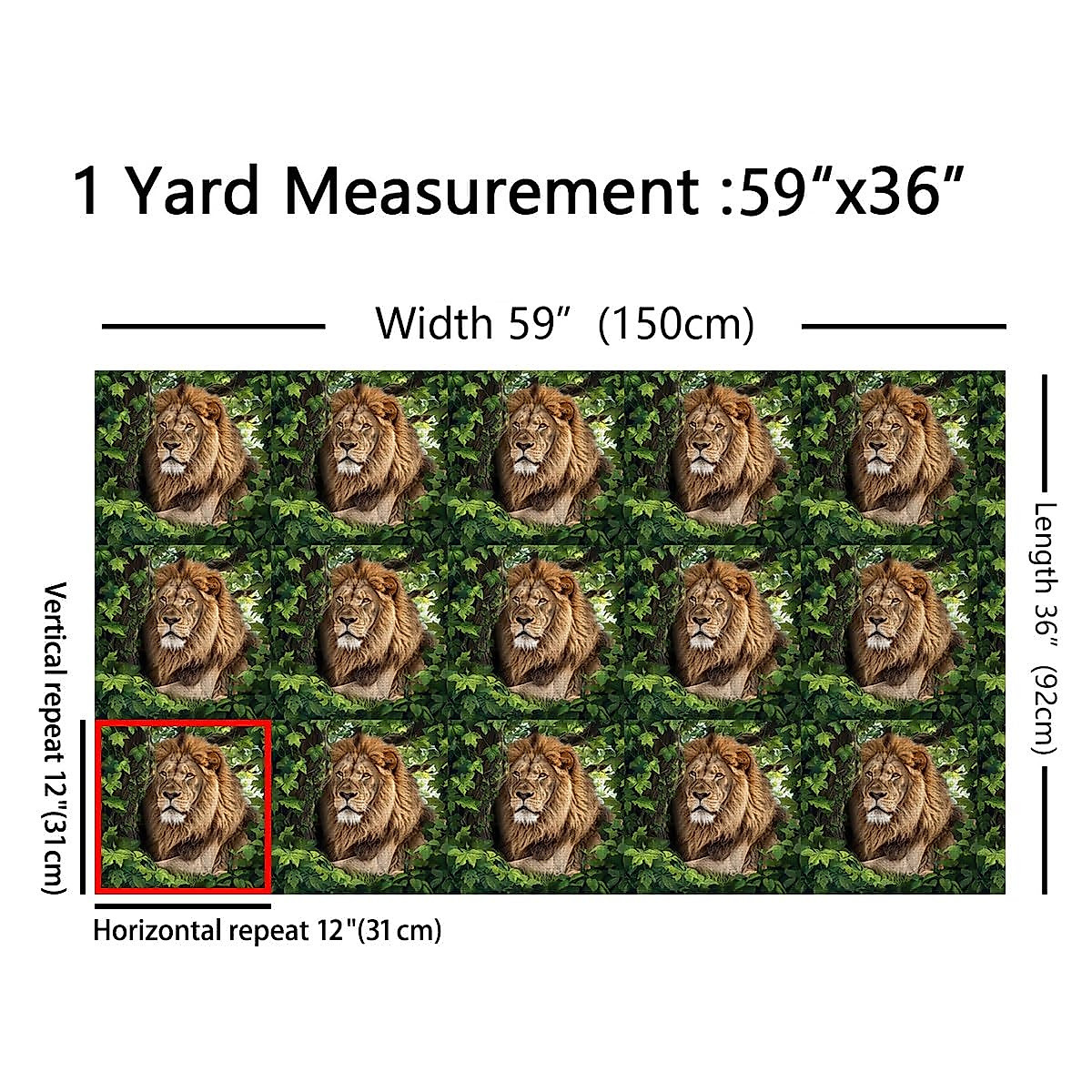 Erosebridal Farm Animal Fabric by The Yard,Lion Upholstery Fabric,Woodland Wildlife Decorative Fabric,Jungle Tree Leaves Indoor Outdoor Fabric for Quilting,Green Golden,1 Yard