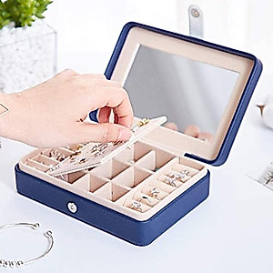 ZZYINH AN207 American Style Portable Pu Fresh Simple Ear Stud Jewlery Box Small Earrings Ring Multi-Functional Jewelry Box Small Jewelry (Color : Blue2)
