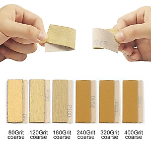 70 Sheets Micro Detail Sander Paper Kit,3.5”x 1”Hand Sanding Block for Small Projects Wet Dry Hook & Loop Alumina 80 to 600 Grit Sandpaper for Wood Crafts,Tight Narrow Spaces Metal Finishing