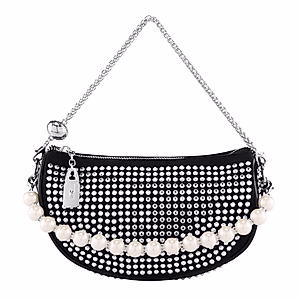 Ayliss Women Rhinestone Crossbody Handbag Clutch Peral Mini Top Handle Evening Purse Shoulder Bag Crystal Party Disco (Black #1)