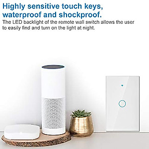 WiFi Touch Screen Switch, Remote Switch with Highly Sensitive Touch Keys, Suitable for Alexa Google, 1-Way AC(White)