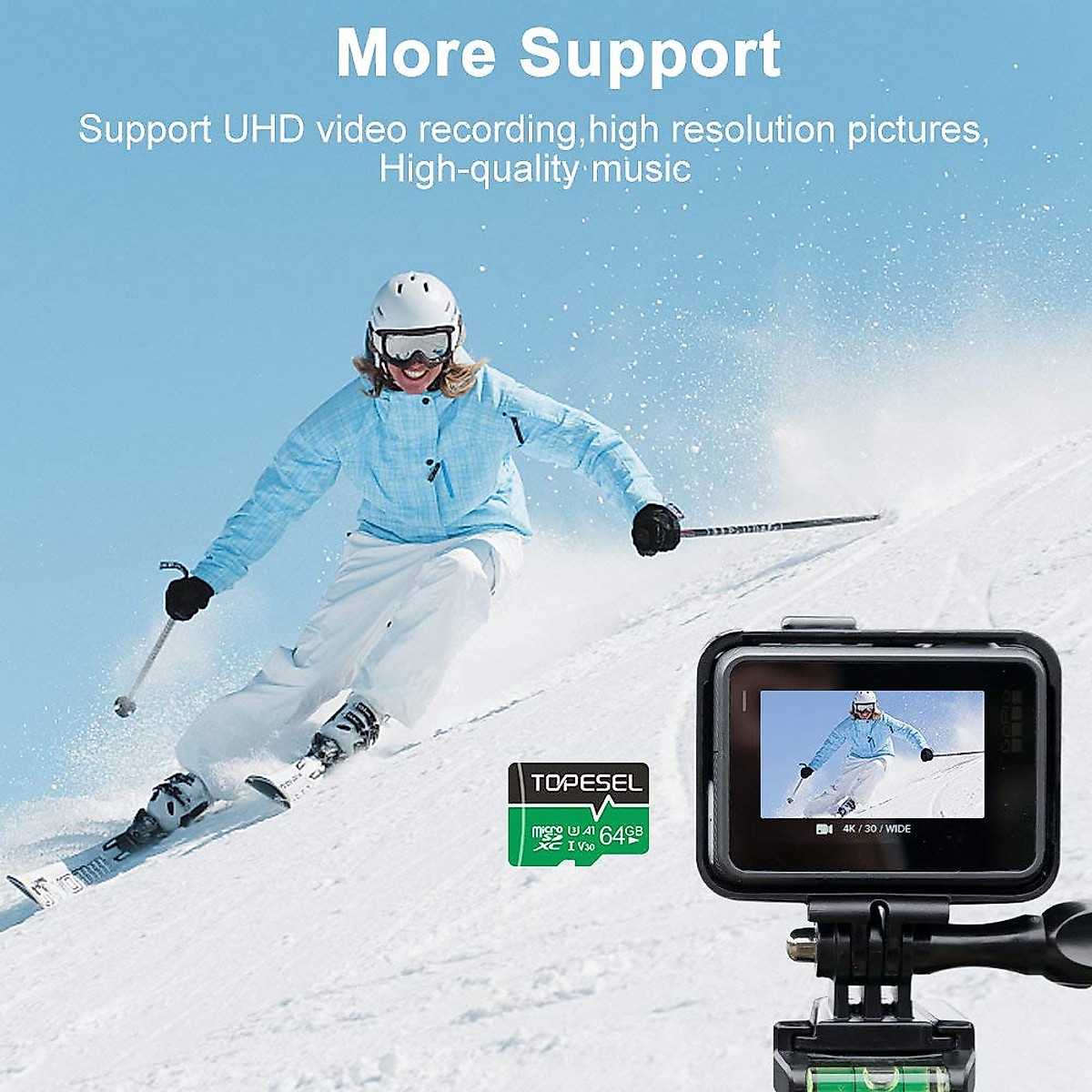 TOPESEL 64GB Micro SD Card 2 Pack Memory Cards U3 V30 Micro SDXC UHS-I TF Card for Camera/Drone/Dash Cam(2 Pack U3 V30 A1 64GB)