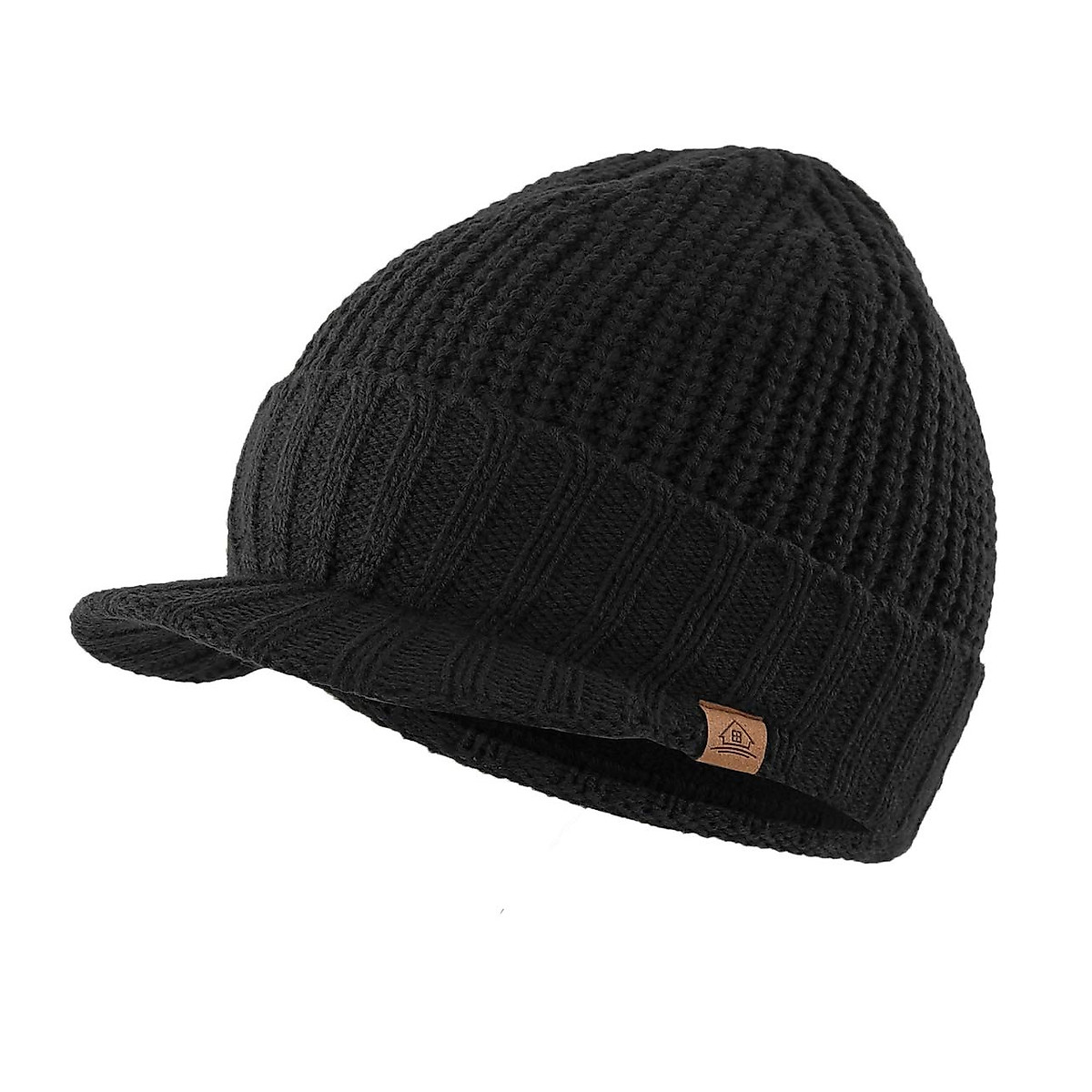 Home Prefer Men's Winter Hat Warm Wool Acrylic Fleece Knit Beanie Cap Outdoor Newsboy Beanie Black