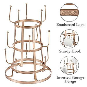 MyGift Rose Gold-Tone Iron Metal Coffee Mug Holder Stand with 15 Hooks, Coffee Mug Tree Rack, Drinking Cup Glass or Bottle Drying Rack Countertop Stand