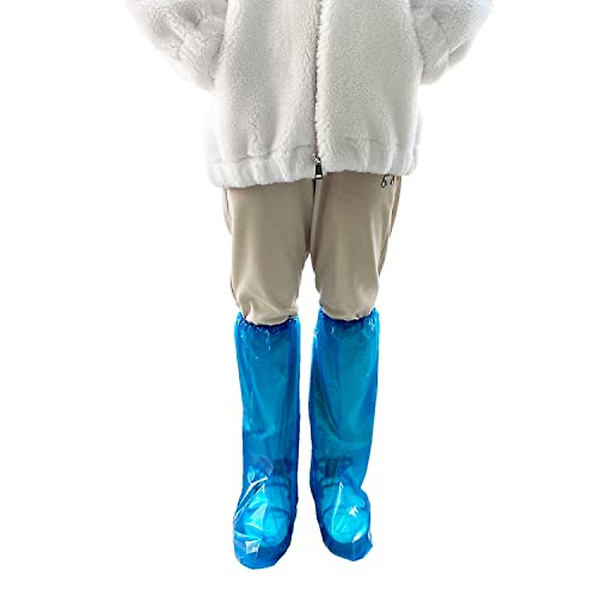 Yzurbu 50 Pcs (25 Pairs) Disposable Shoe Covers Non Slip Blue Rain Shoes and Boots Covers Long Waterproof Anti-Slip Overshoe (Large Size - Up to US Men's 11 & US Women's 13)