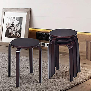 COSTWAY Stackable Bentwood Stools Set of 4, 18-Inch Height Backless Counter Chairs with Round Top, Anti-Slip Felt Pad, Portable School Stool for Dining Room, Kitchen, Classroom, Dark Coffee