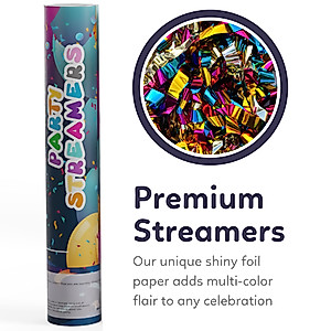 6 Pack No MESS Streamer Confetti Cannon Confetti Poppers | Shiny Multicolor Streamers | TUR Party Supplies | Launches Up to 25ft | Giant (12 in) | Party Poppers for Graduation, Birthdays, Weddings