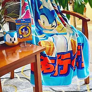 JUST FUNKY Sonic The Hedgehog Merch | Sonic The Hedgehog Fleece Throw Blanket & Vanilla Air Freshener Gift Set | Sonic and Tails Throw Blanket | 45 x 60 Inches | Officially Licensed Product