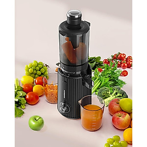 ACOQOOS Juicer Machines, Cold Press Juicer Whole Fruit and Vegetable with 4.3" Feeding Chute, Easy to Clean Juicers with 2 Cups, Masticating Juicer Black