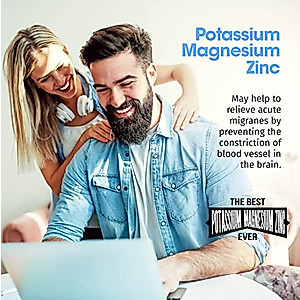 Magnesium Potassium Supplements w/ Zinc - 90 Capsules - Magnesium Potassium Zinc for Vascular Health – High Absorption Vegan Potassium Magnesium Supplement for Leg Cramps and Sleep