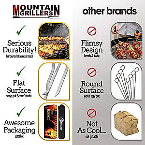 BBQ Grilling Kabob Skewers - 17” Stainless Steel - Long Reusable Flat Metal - Barbecue Shish Kebab Sticks – Set of 10 w/ Handy Storage Bag