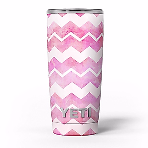 Design Skinz Pink Water Color with White Chevron - Skin Decal Vinyl Wrap Kit Compatible with The Yeti Rambler Cooler Tumbler Cups