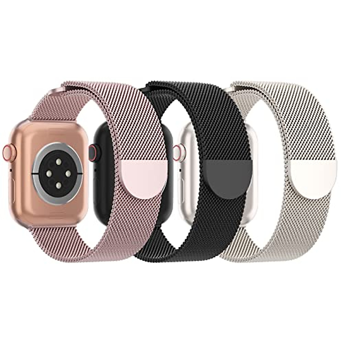 STEEZRD 3 Pack Mesh Metal Bands Compatible with Apple Watch Band 38mm 40mm 41mm 42mm 44mm 45mm 49mm, Stainless Steel Magnetic Loop Strap Wristband for iWatch Ultra Series 9/8/SE/7/6/5/4/3/2/1 Men Women
