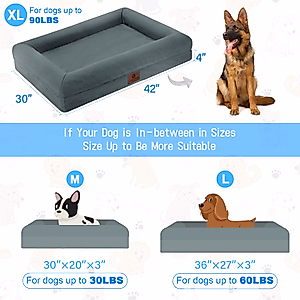 Hygge Hush 100% Waterproof Dog Bed, Washable Dog Bed with Removable Cover and Bolster, Orthopedic Dog Bed with Nonskid Bottom(Grey,42"x30")