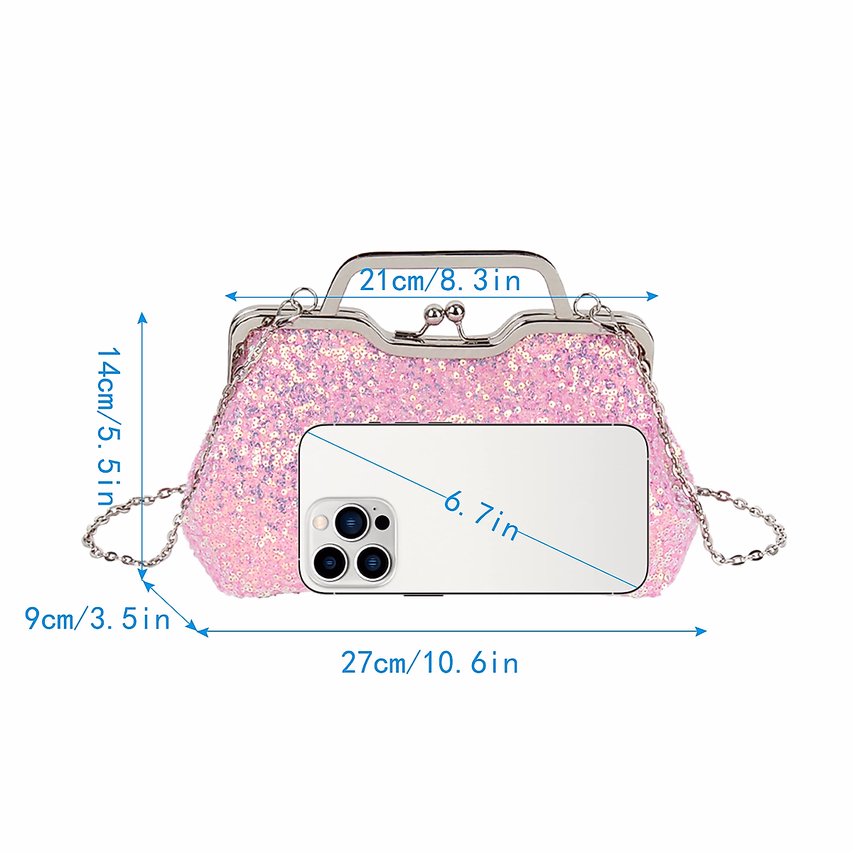 Mermaid Sequins Clutch Crossbody Shell Bag Evening Banquet Handbag Party Prom Wedding Purse, Pink