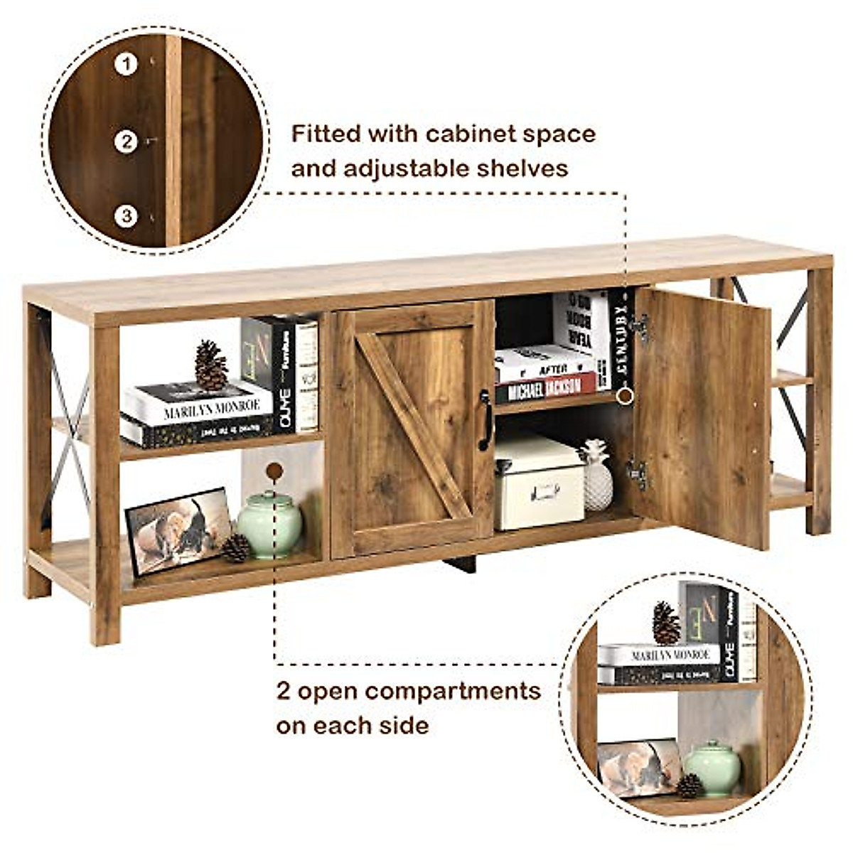 Catrimown 68” Wood TV Stand Farmhouse Entertainment Center with Barn Doors, Rustic Long TV Console Table for 75 Inch TV with Storage Shelves for TVs Up to 78", Rustic Oak