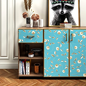 HotDecor Blue Floral Peel and Stick Wallpaper Boho Wall Paper Stick and Pull Home Decorative 24"x118" Floral Contact Paper for Cabinet Daisy Floral Removable Wallpaper Adhesive Wallpaper for Walls
